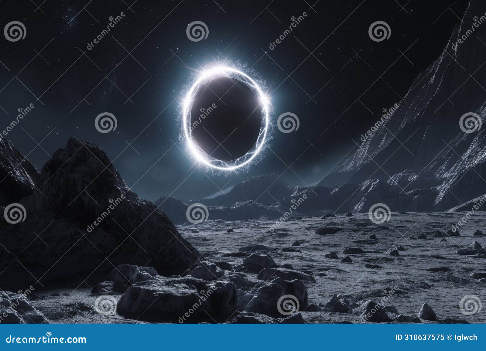 A Total Solar Eclipse Highlighted by Glowing Sun Rays, Over a Dark ...