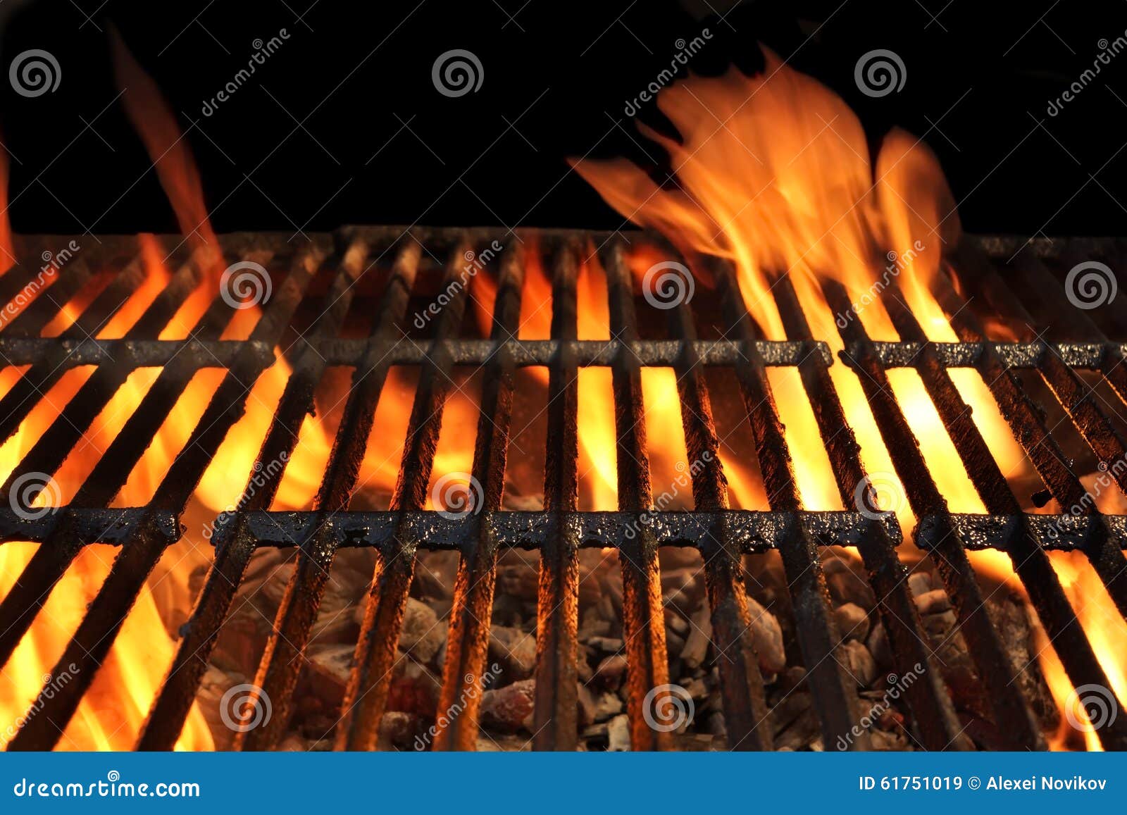 Flaming Empty BBQ Grill Close-up Stock Image - Image of back, cook ...