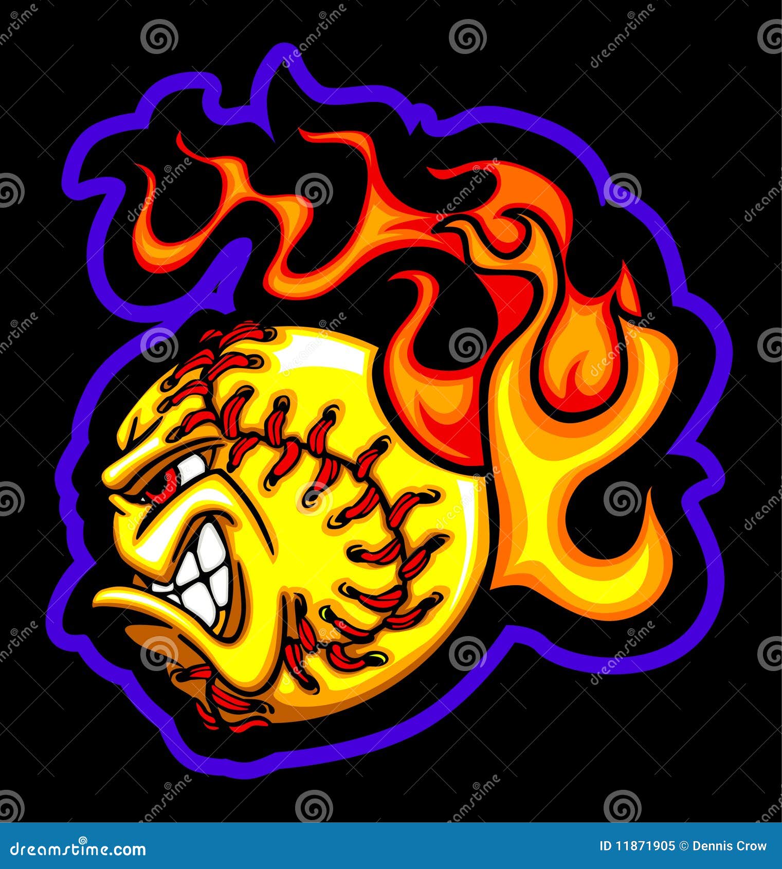 Flaming Fastpitch Ball Face Vector Image Stock Vector - Illustration of ...
