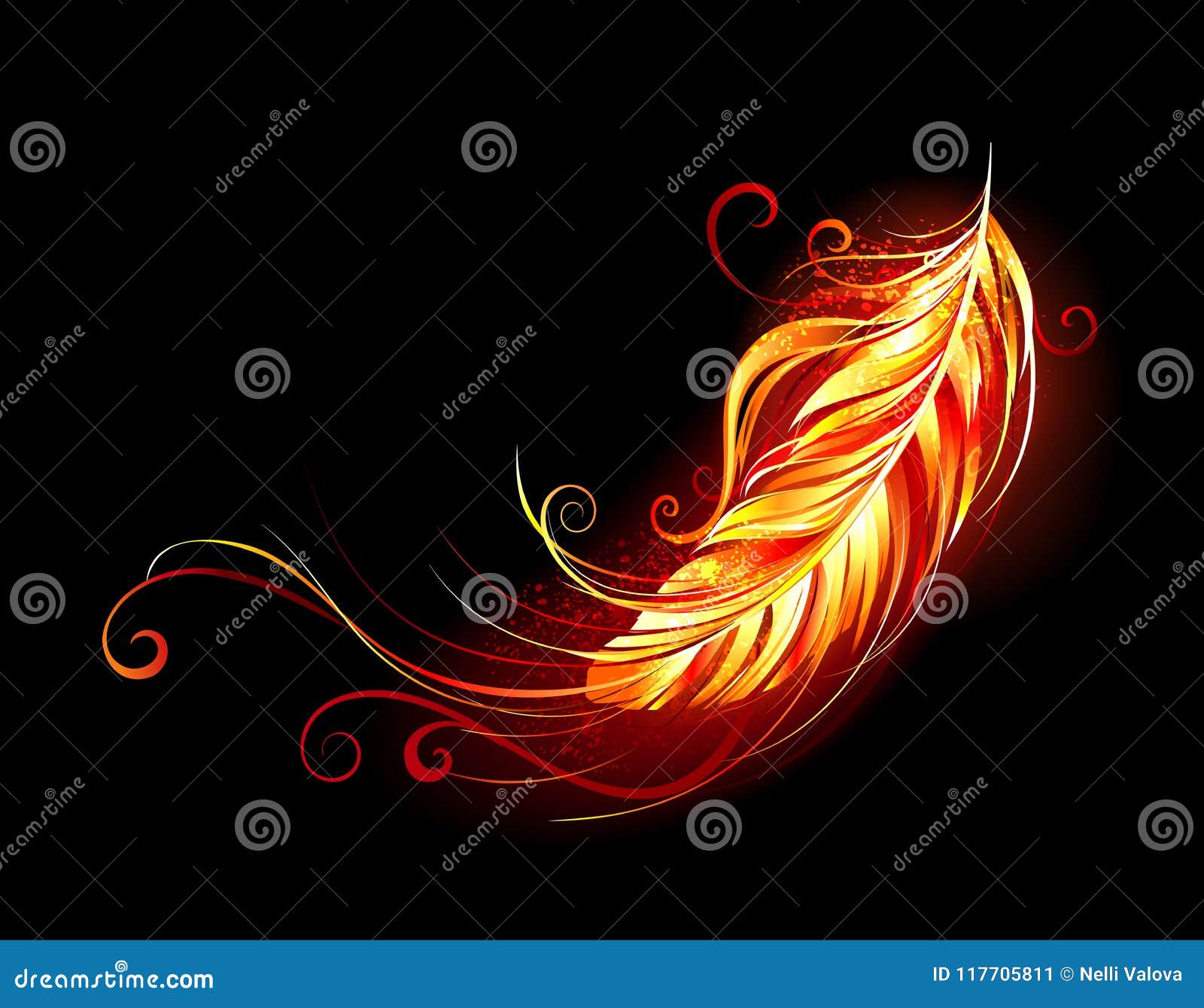 Flaming Feather On Black Background Fire Feather Cartoon Vector ...