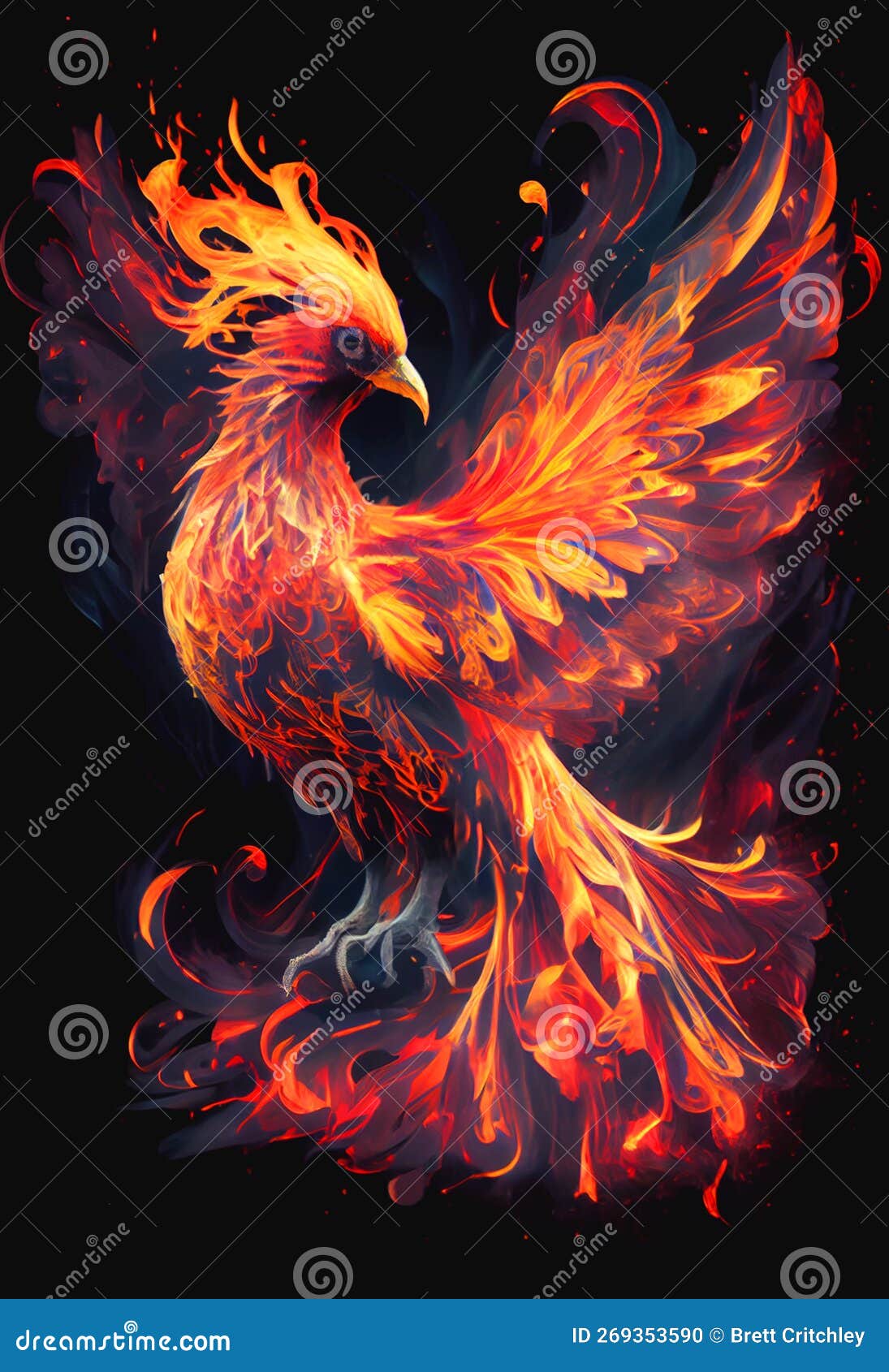 Flaming Fiery Phoenix Bird from the Ashes Stock Photo - Image of ...