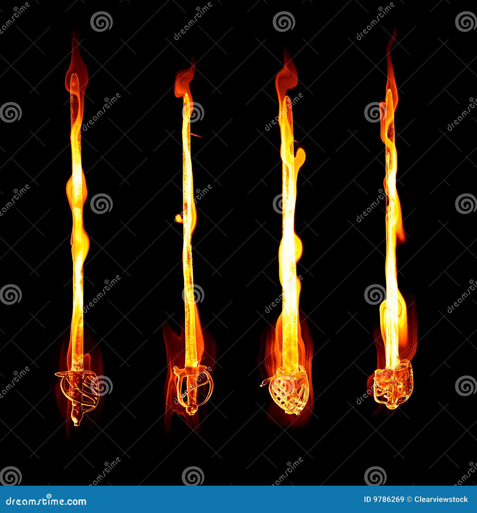 Flaming fiery swords stock image. Image of fiery, flames - 9786269