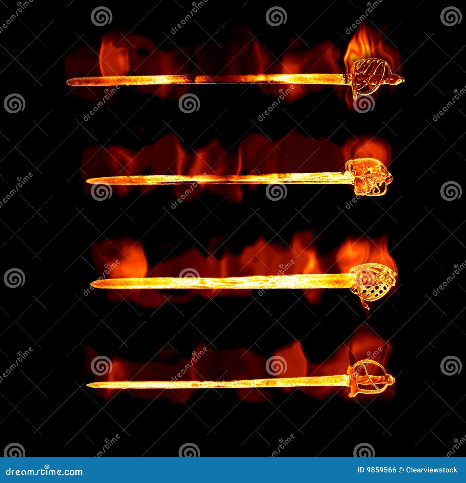 Flaming fiery swords stock vector. Illustration of mythical - 9859566