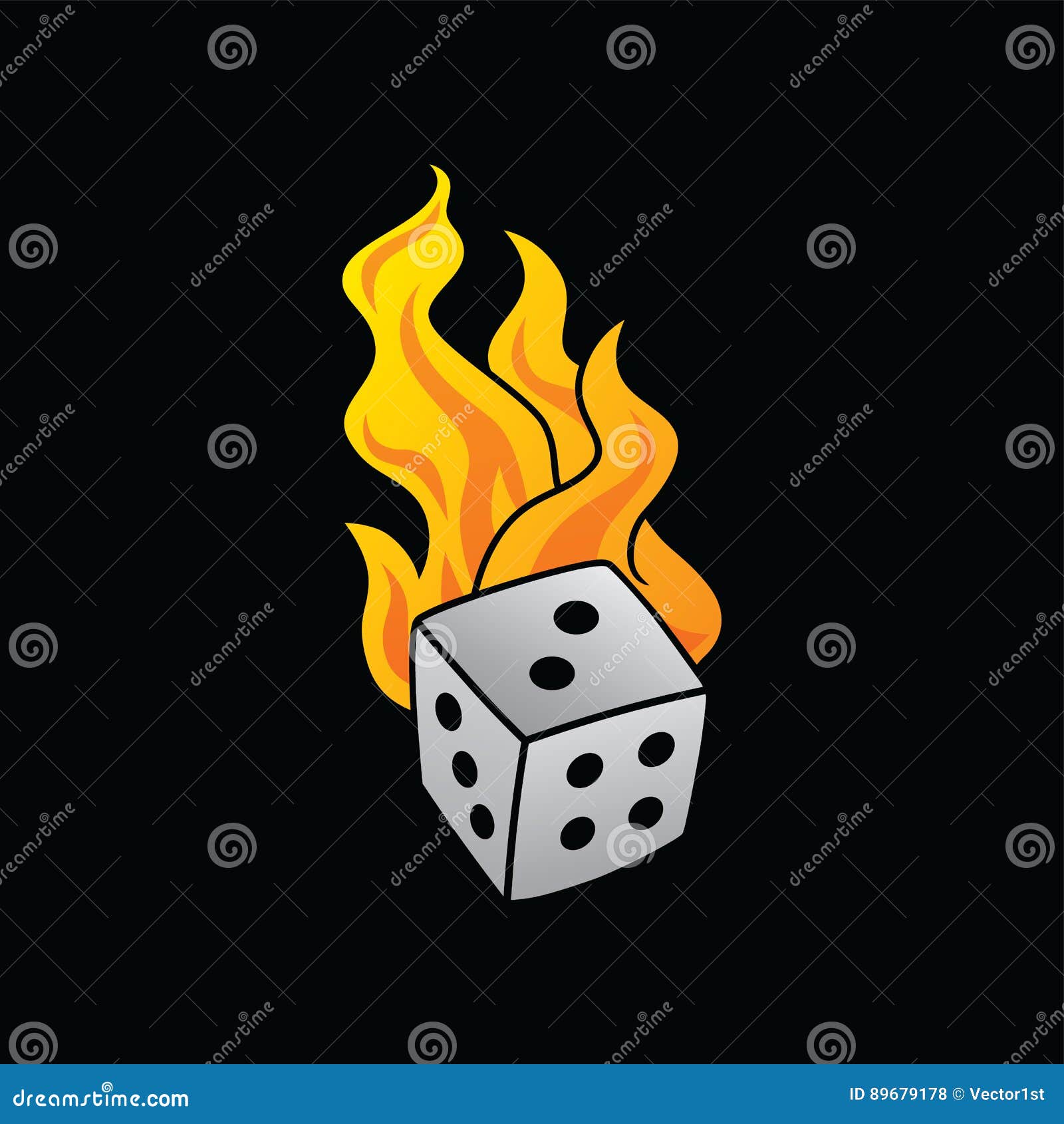 Flaming on Fire Burning White Dice Risk Taker Gamble Art Stock Vector ...