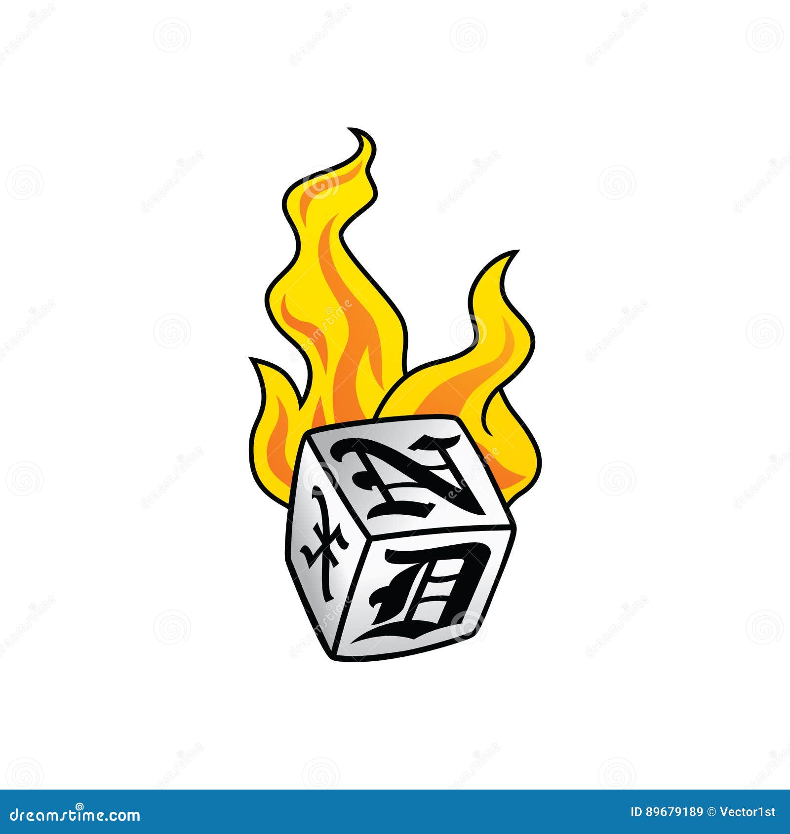 Flaming on Fire Burning White Dice Risk Taker Gamble Art Stock Vector ...
