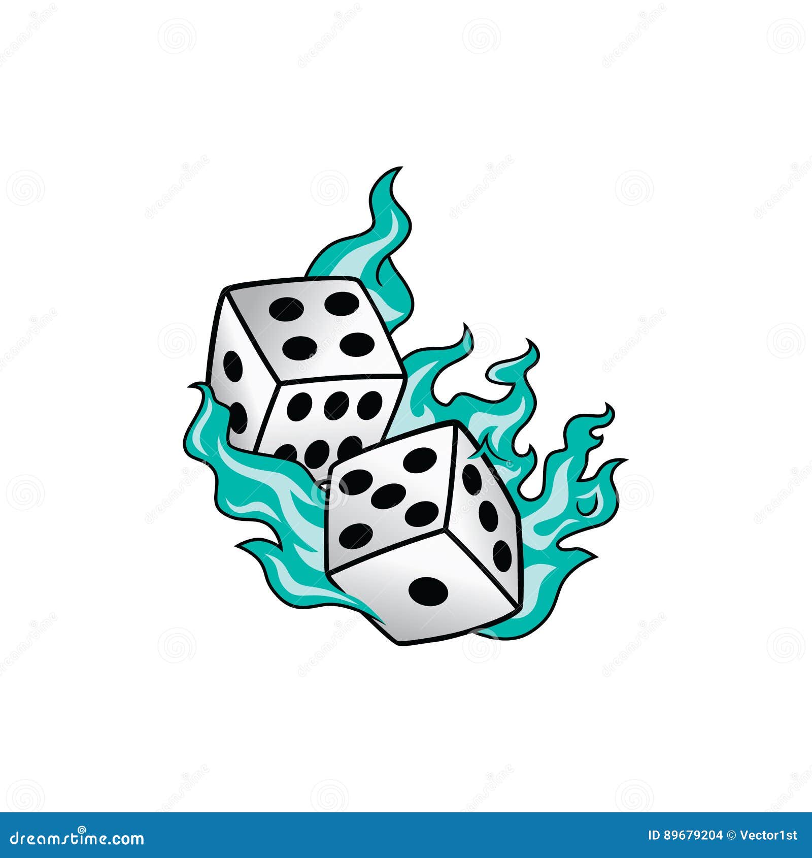 Flaming on Fire Burning White Dice Risk Taker Gamble Art Stock Vector ...