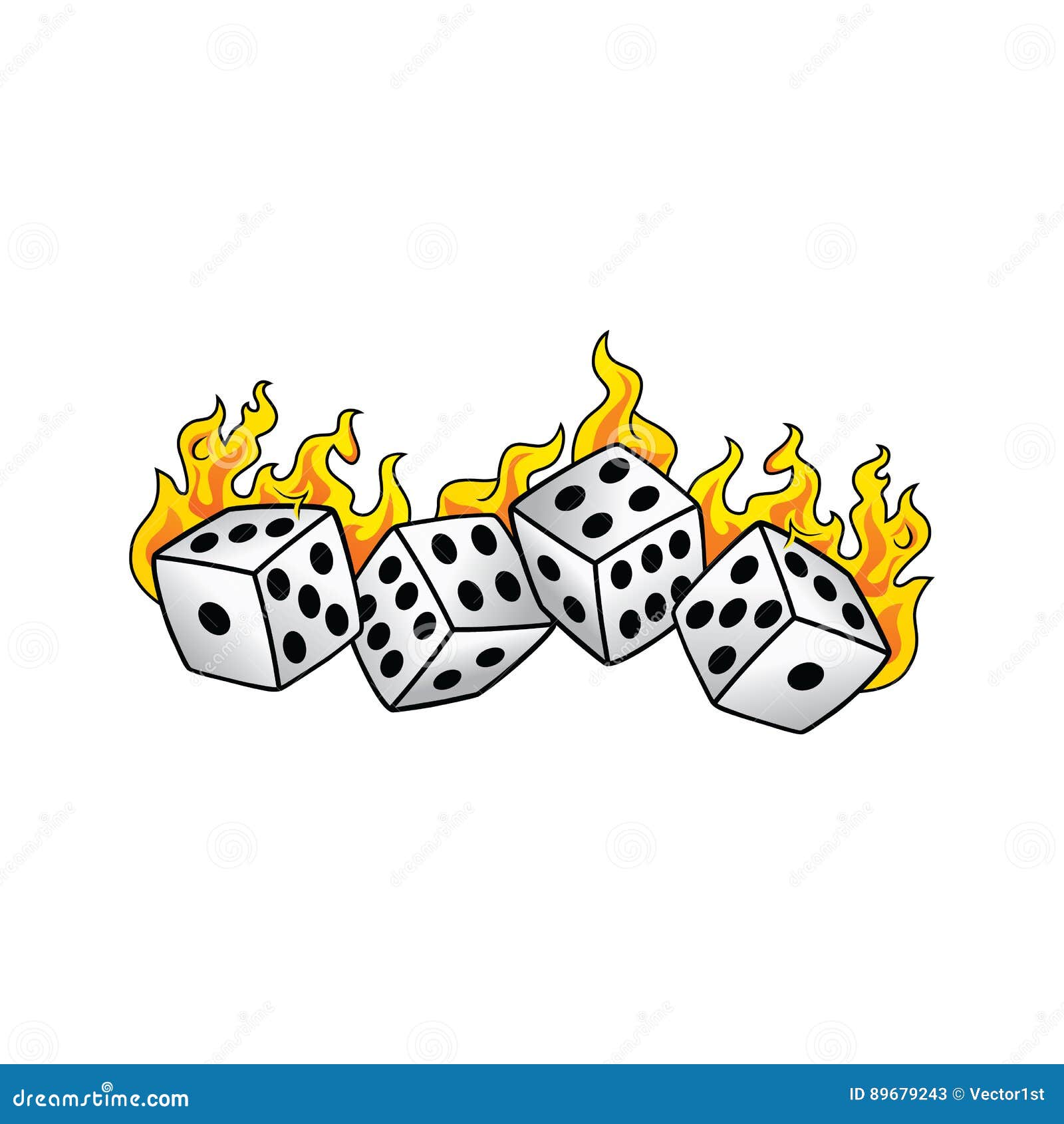 Flaming on Fire Burning White Dice Risk Taker Gamble Art Stock Vector ...
