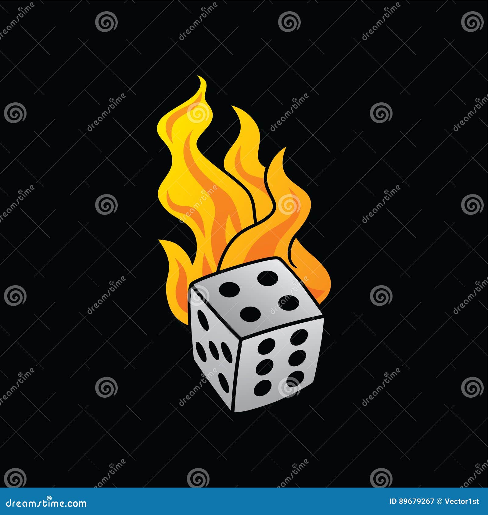 Flaming on Fire Burning White Dice Risk Taker Gamble Art Stock Vector ...