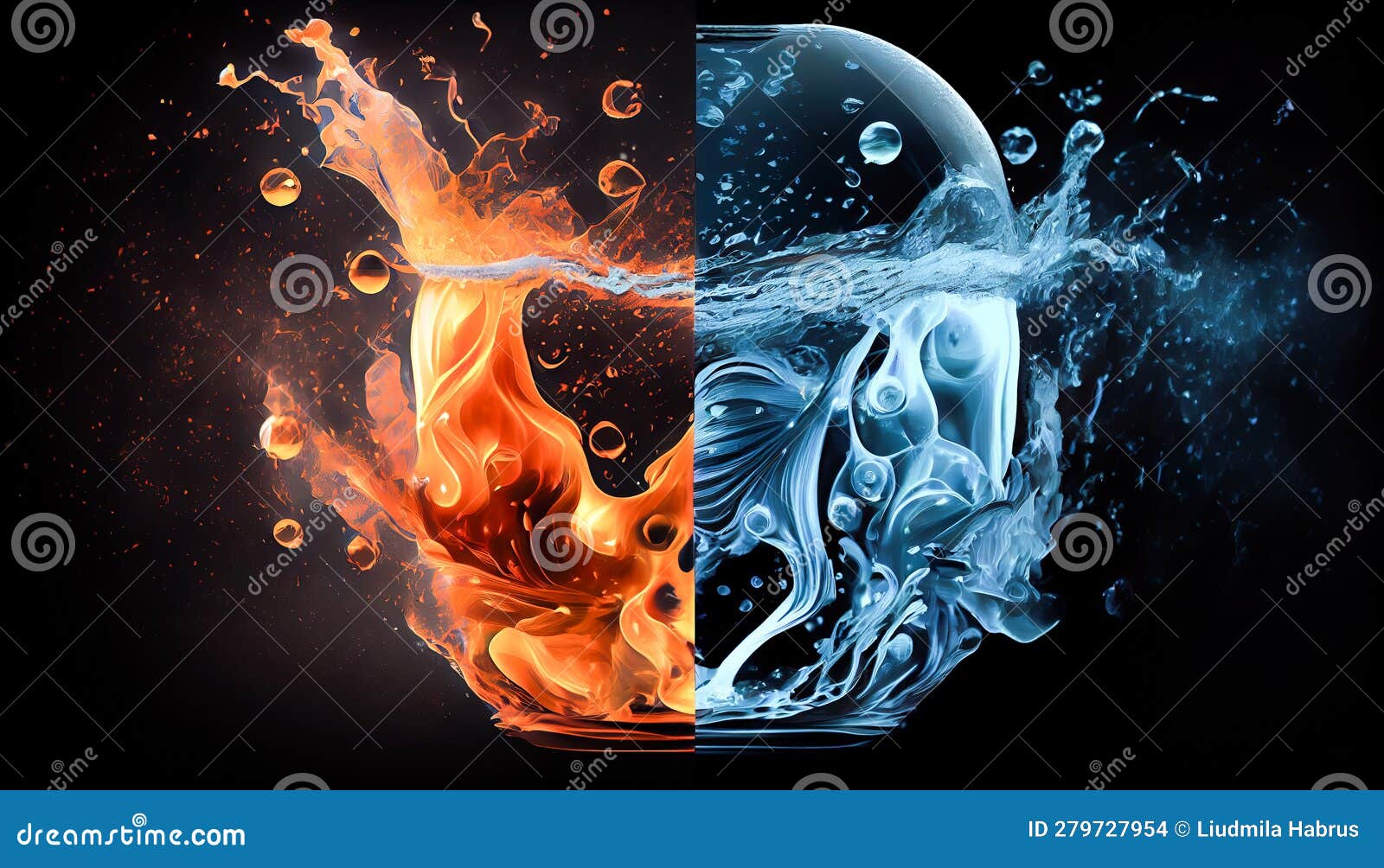 Flaming Fire in a Glass of Water on a Black Background. Generative AI ...