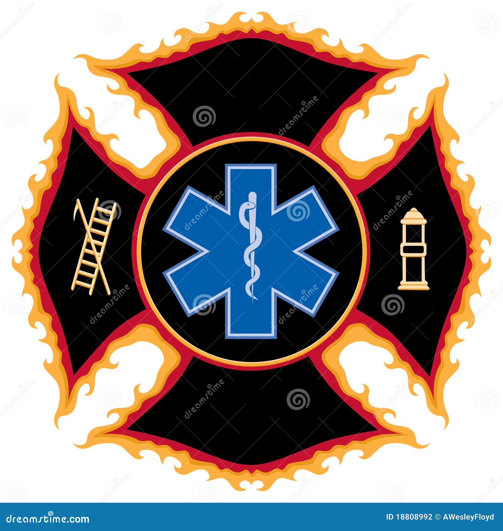 Flaming Fire Rescue Symbol Vector Illustration | CartoonDealer.com ...