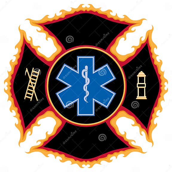 Flaming Fire Rescue Symbol stock vector. Illustration of nozzle - 18808992