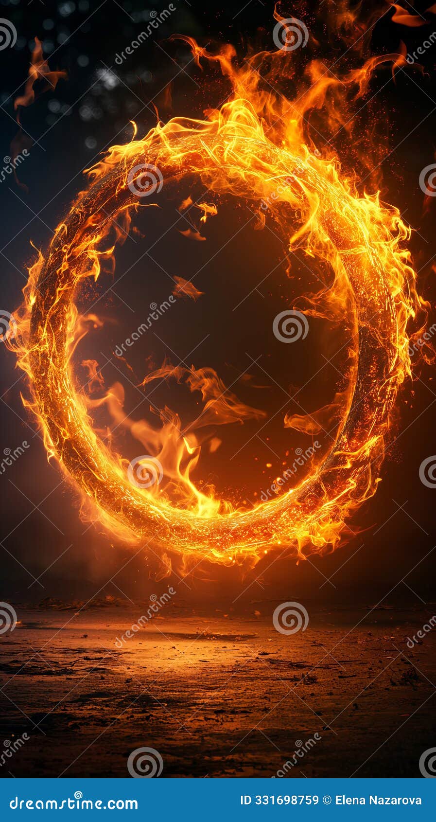 Flaming Fire Ring Frame with Smoke on Dark Background Stock Image ...