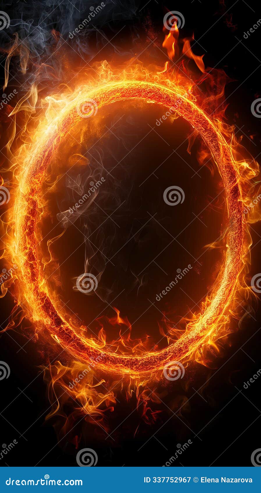 Flaming Fire Ring Frame with Smoke on Dark Background Stock Image ...