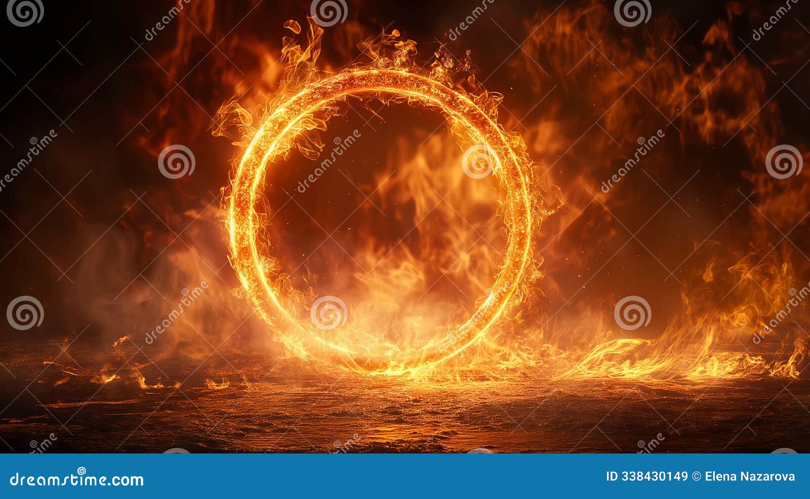 Flaming Fire Ring Frame with Smoke on Dark Background Stock Image ...