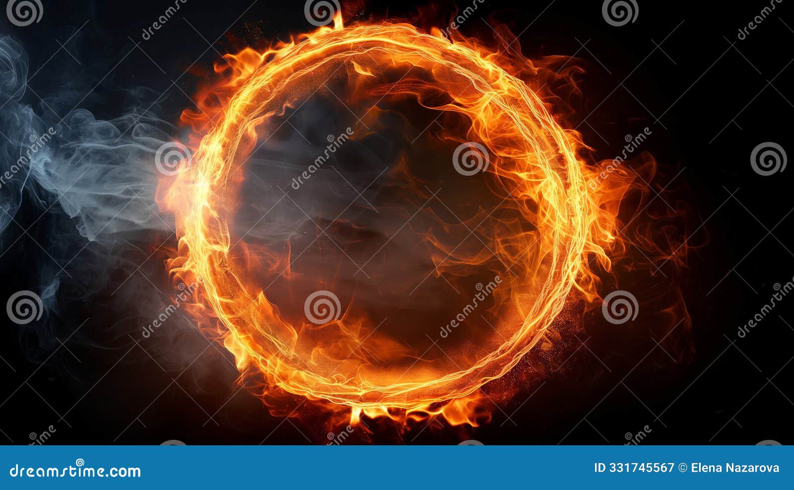 Flaming Fire Ring Frame with Smoke on Dark Background Stock Image ...