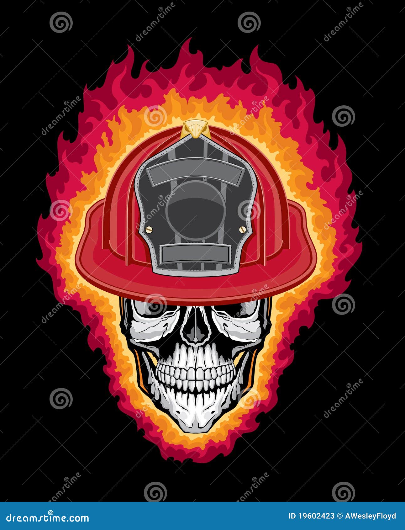 Flaming Firefighter Skull and Helmet Stock Vector - Illustration of ...