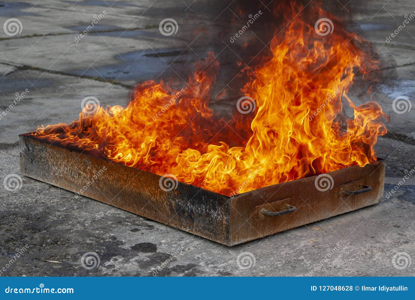 Flame in an Iron Box with Water. Stock Photo - Image of danger, fire ...