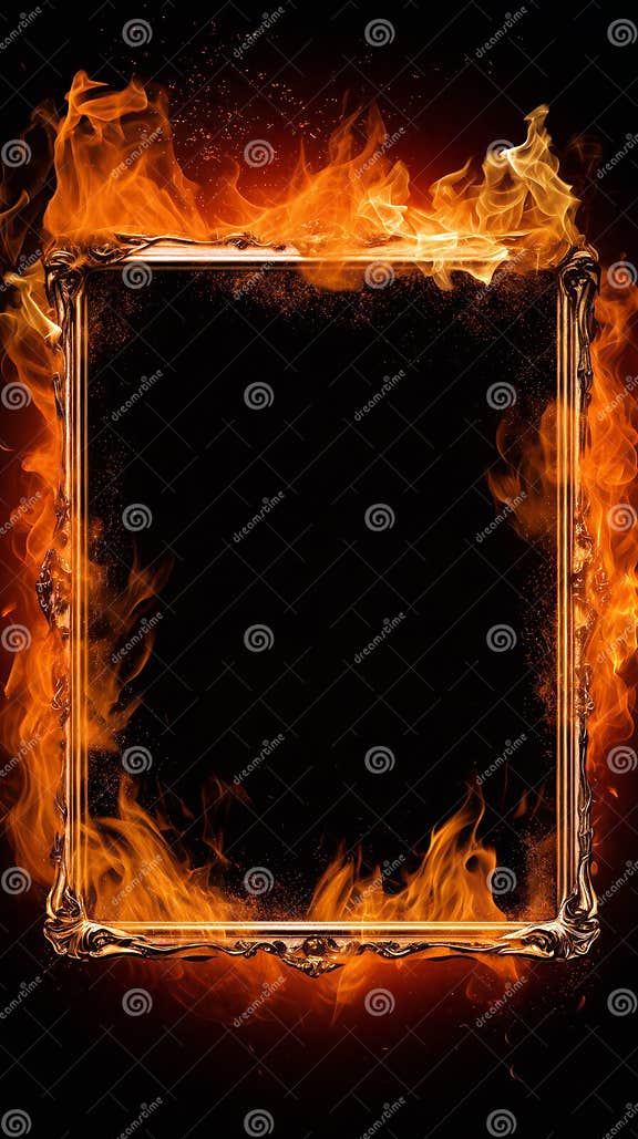 Flaming Frame with Vibrant Fire and Dark Background Creates a Striking ...