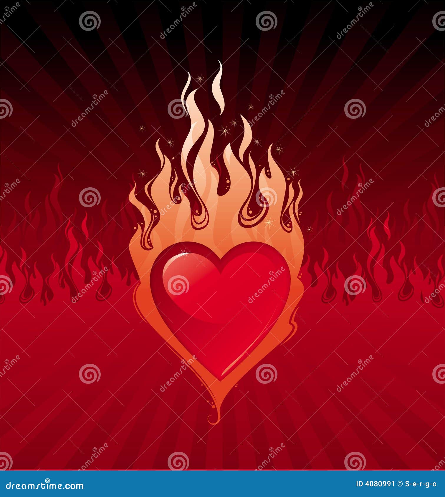 Flaming heart stock vector. Illustration of pattern, infernal - 4080991
