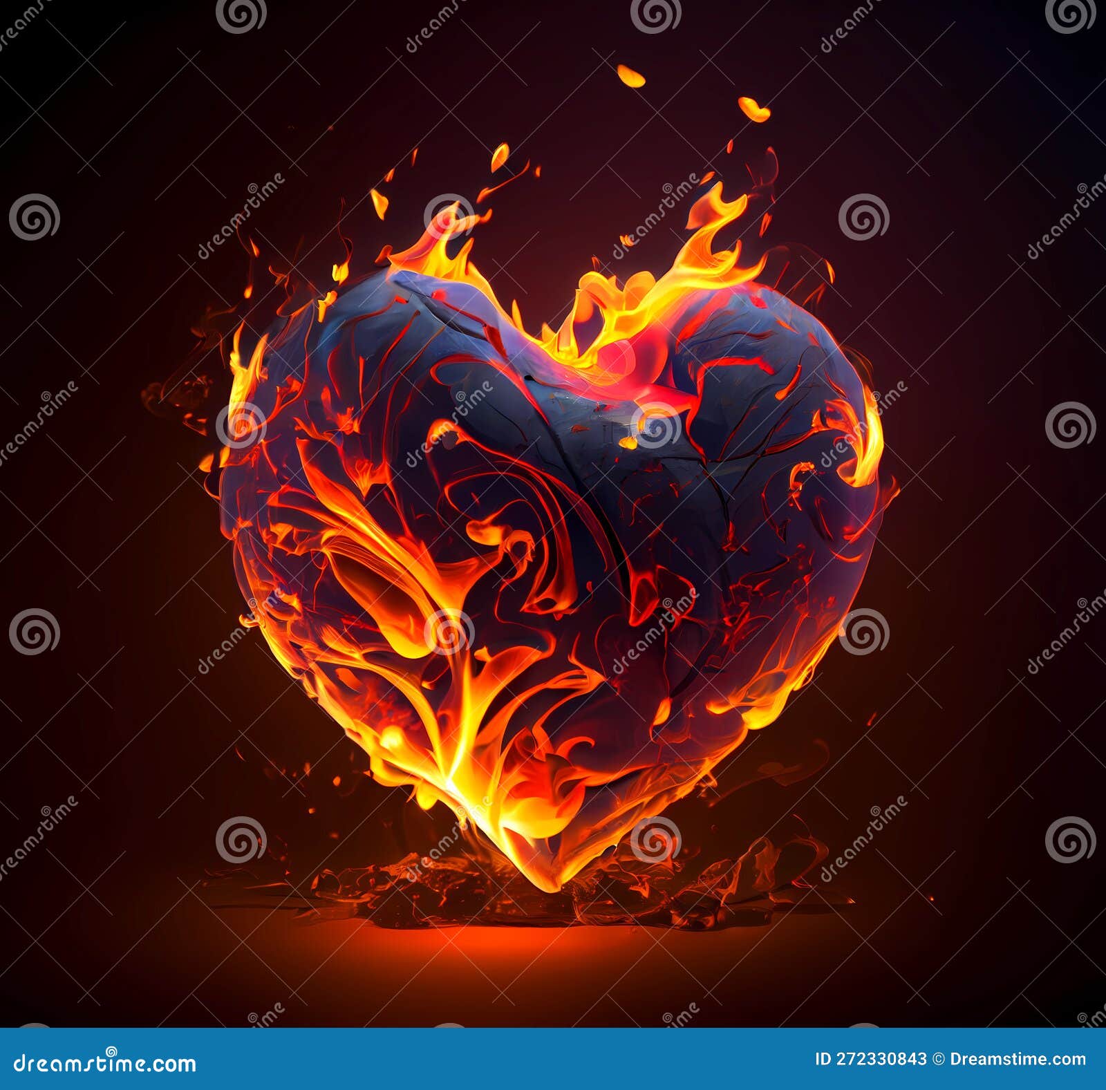Flaming Heart on a Dark Background. Unrequited Love Devouring Fire ...