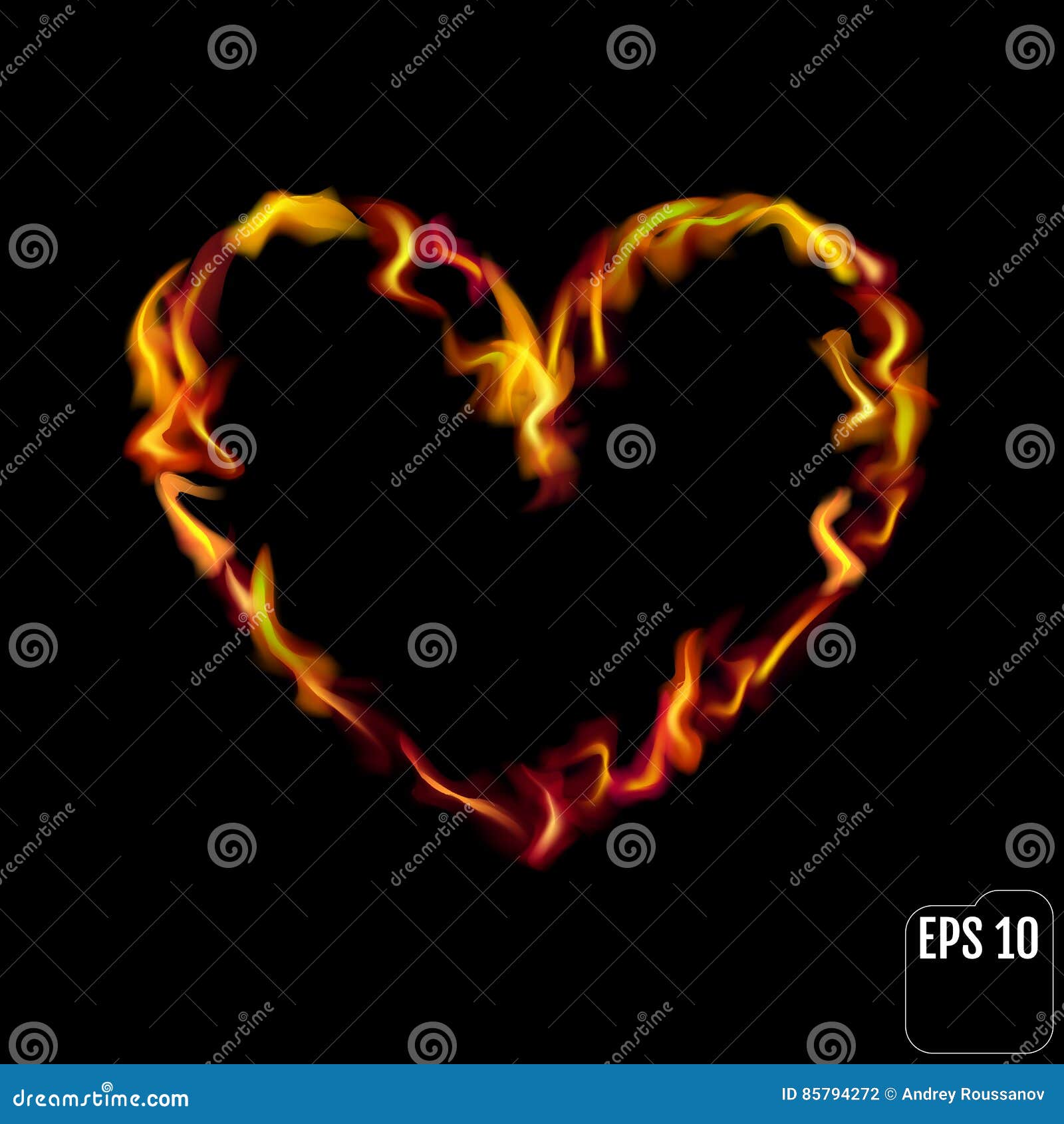 Flaming Heart Isolated on Black Background. Love Symbol Stock Vector ...