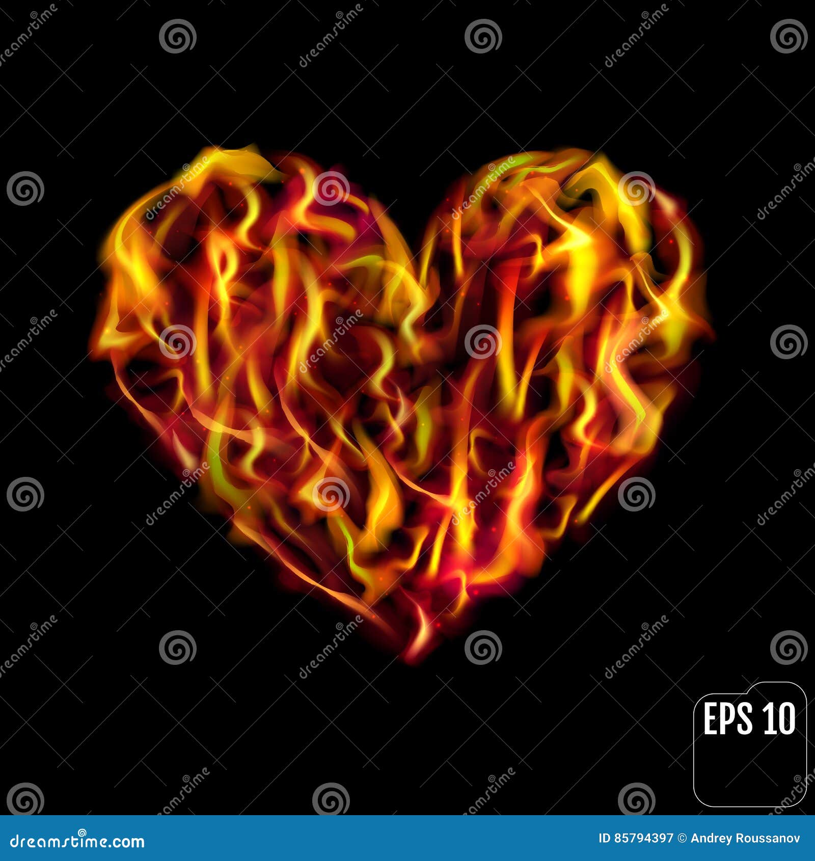 Flaming Heart Isolated on Black Background. Love Symbol Stock Vector ...
