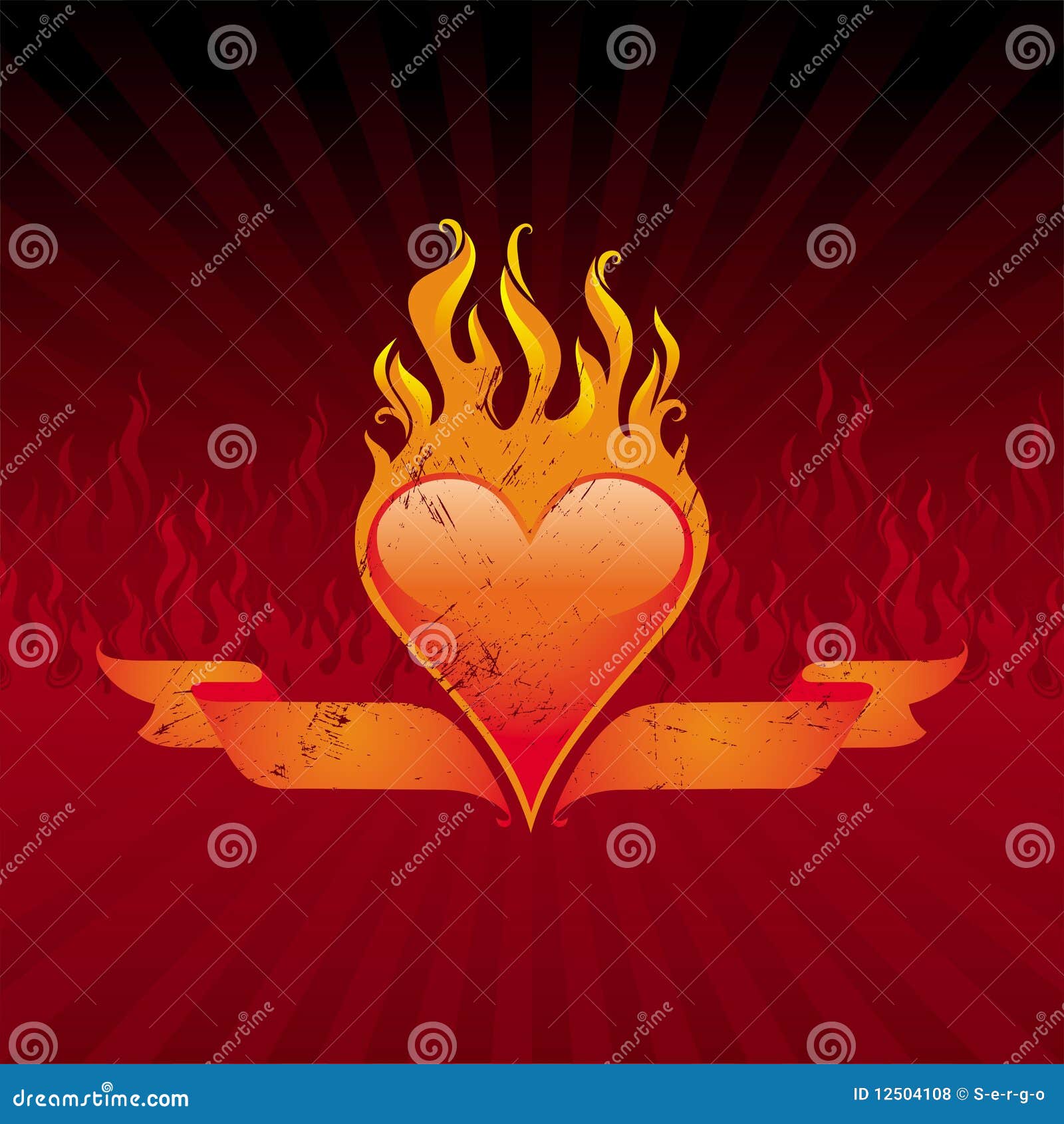Flaming heart and ribbons stock vector. Illustration of valentines ...