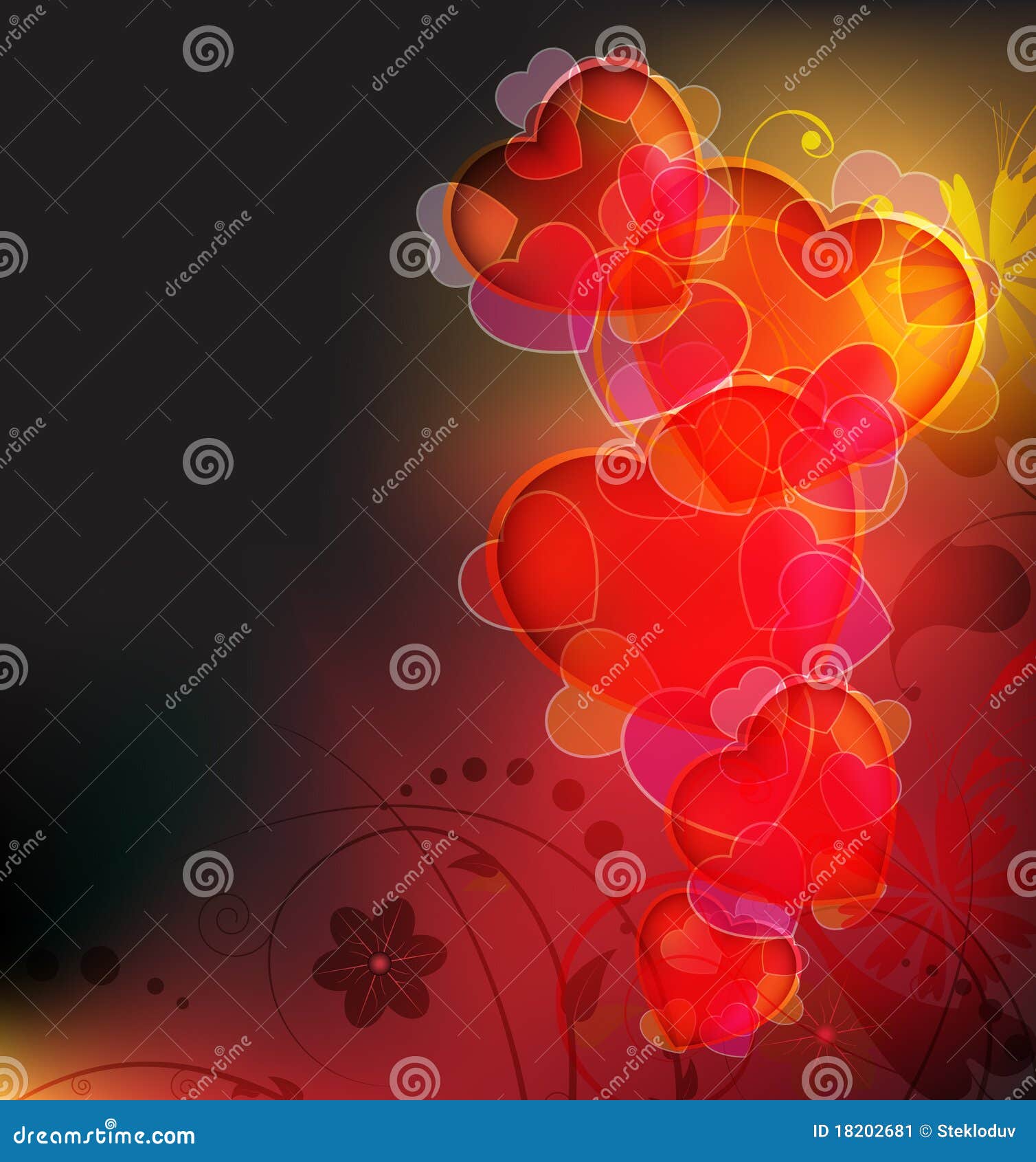 Flaming Hearts and Floral Pattern Stock Vector - Illustration of dirty ...