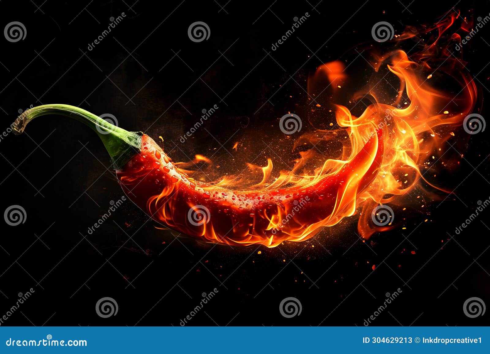 A Flaming Hot Red Chilli Pepper On Fire Burning Hot Spicy Chilli Food