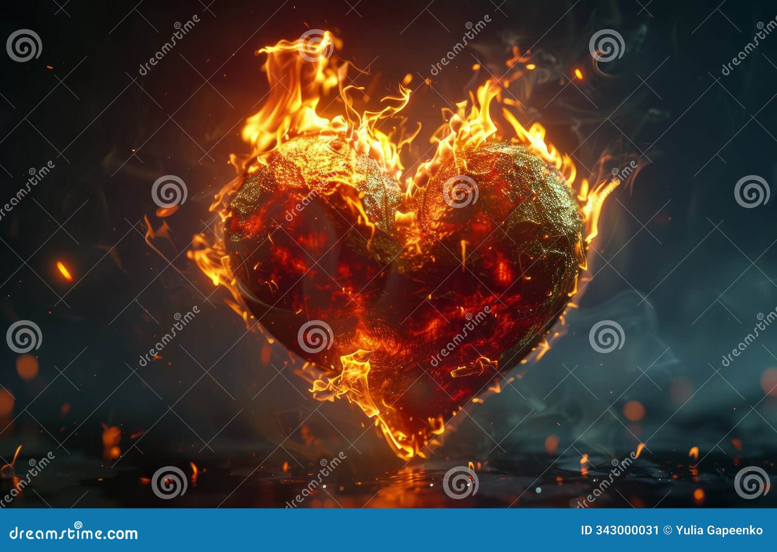 Flaming Human Heart 3D Render with Detailed Anatomical Features Stock ...