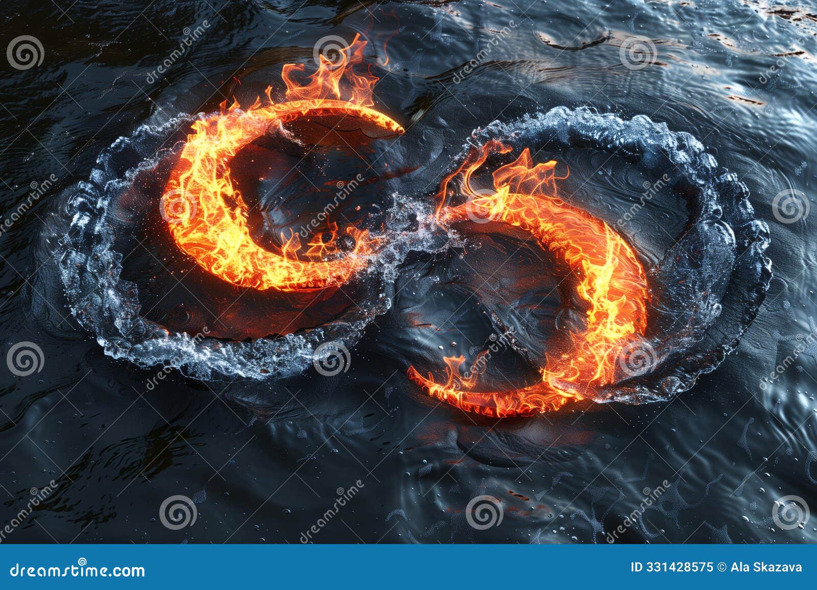 Flaming Infinity Symbol Floating on Dark Water Stock Image - Image of ...