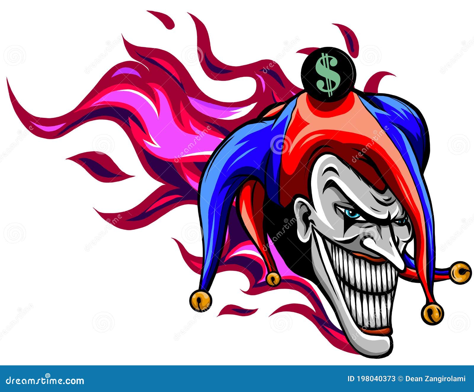 Evil Joker with Flames Vector Illustration Art Stock Vector ...