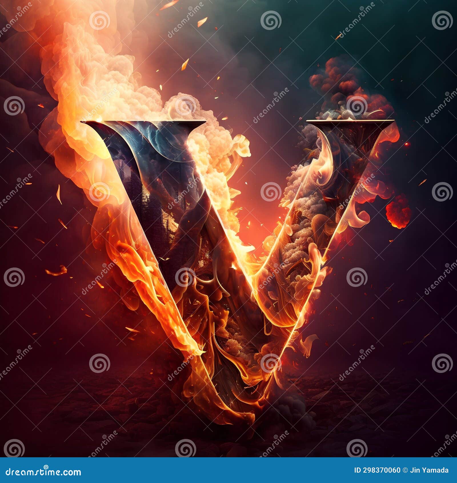 Flaming Letter V on Fire Background. 3D Illustration Stock Illustration ...
