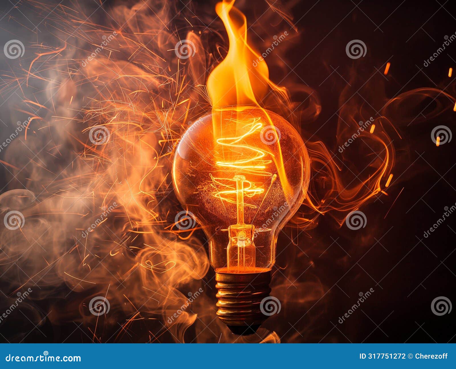 Flaming Light Bulb Concept stock photo. Image of failure - 317751272