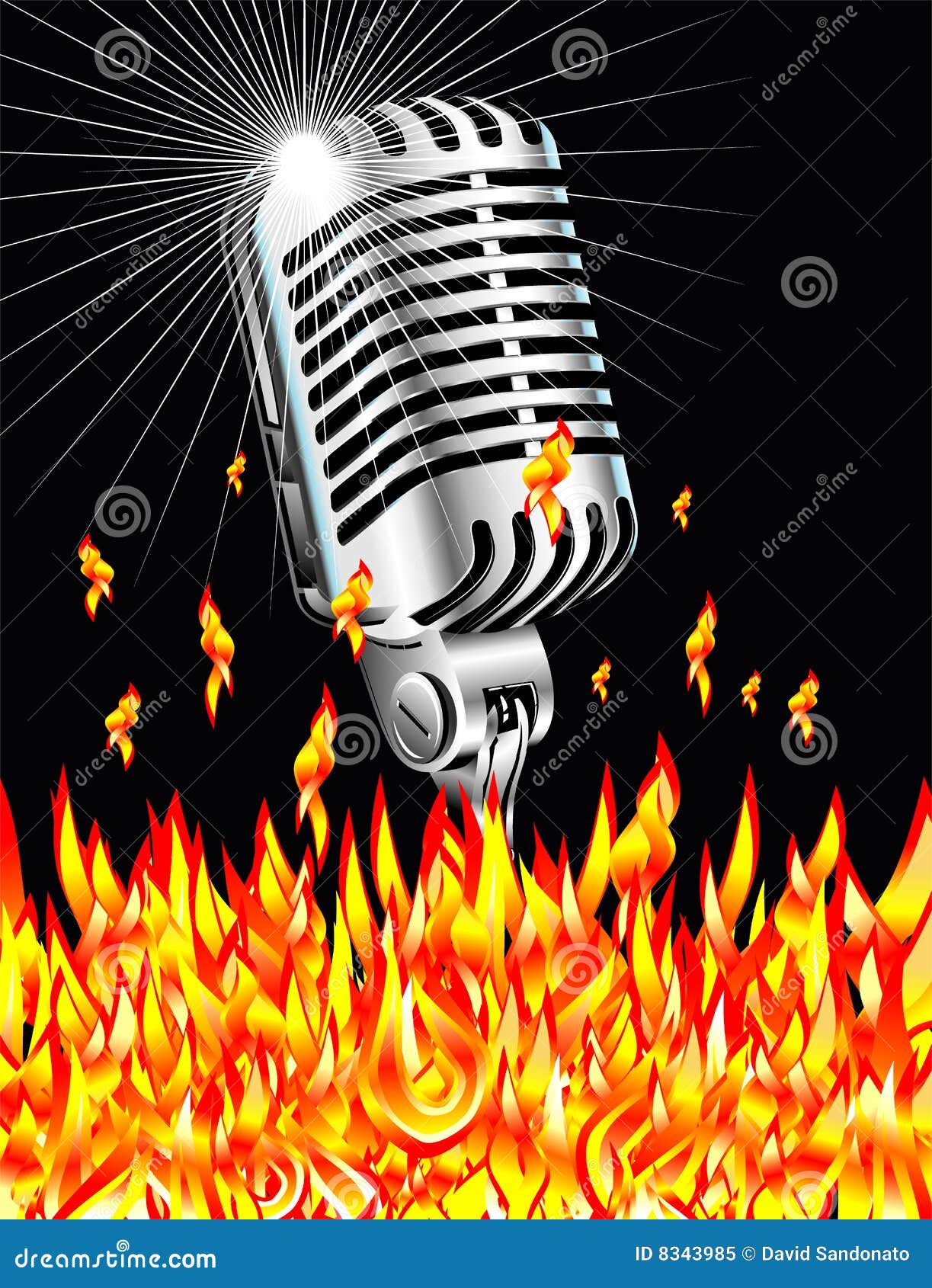 Flaming microphone stock vector. Illustration of light - 8343985