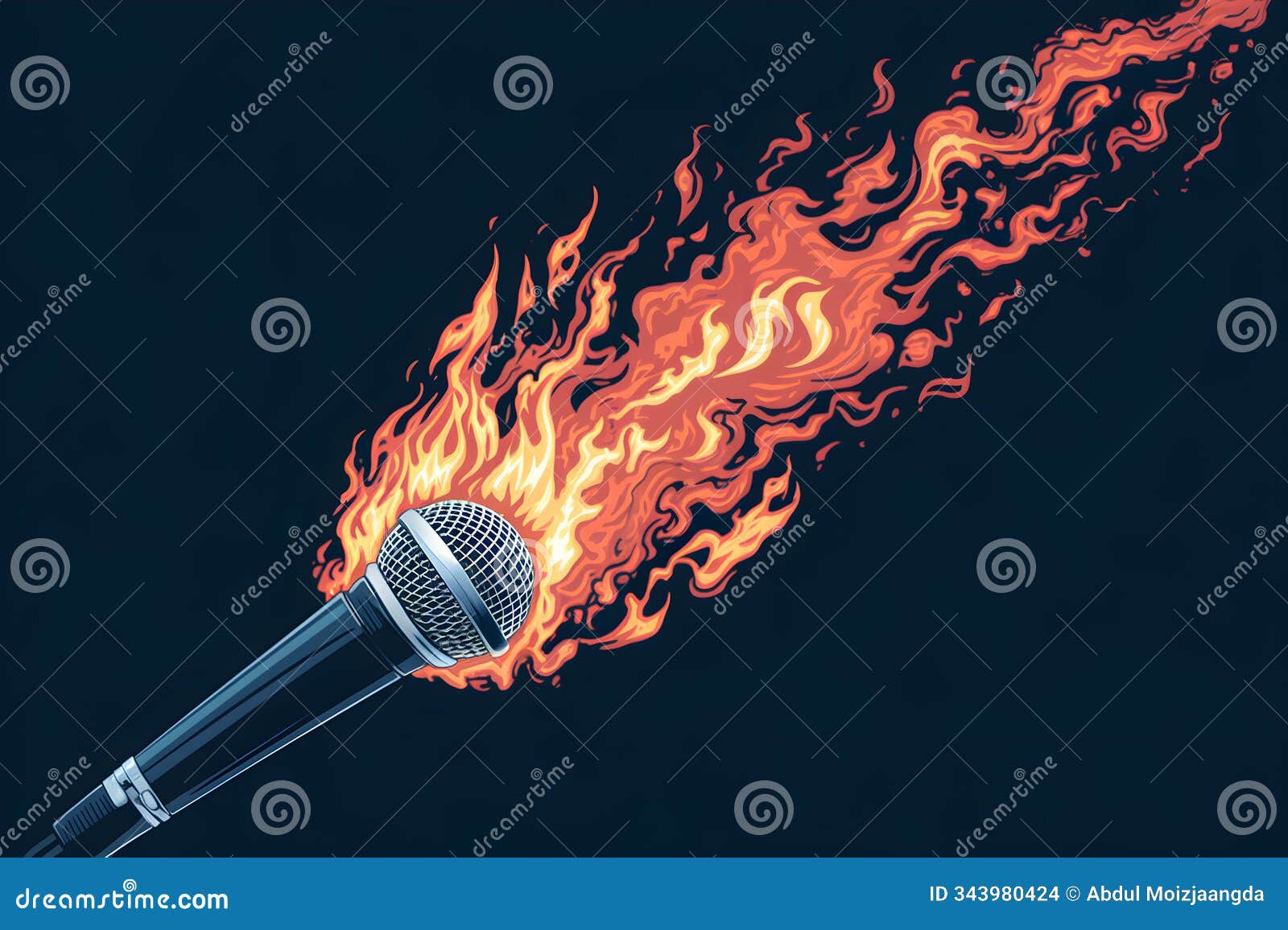 Flaming Microphone Contrasts Bright Flames Against Dark Background ...