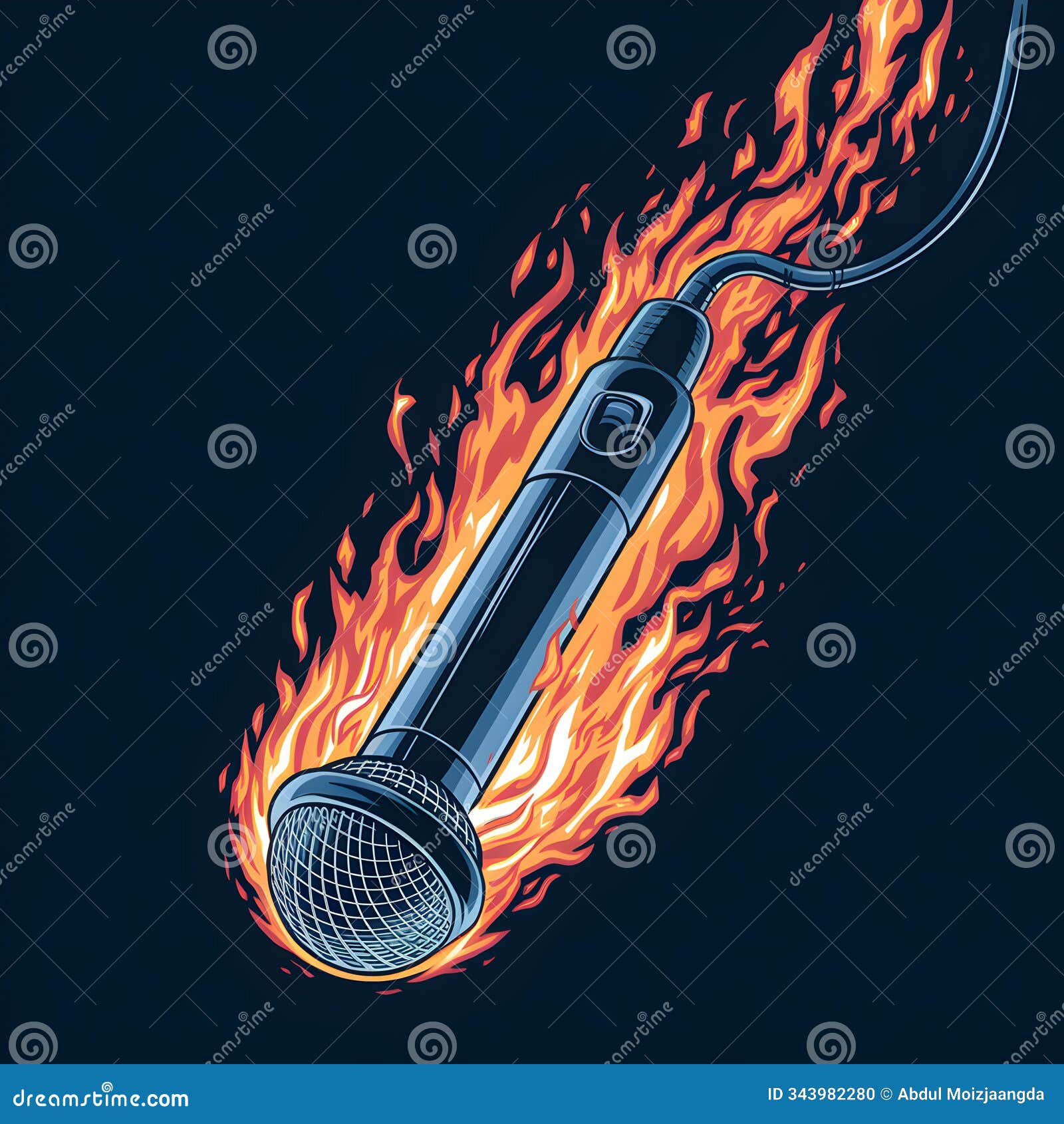 Flaming Microphone Contrasts Bright Flames Against Dark Background ...