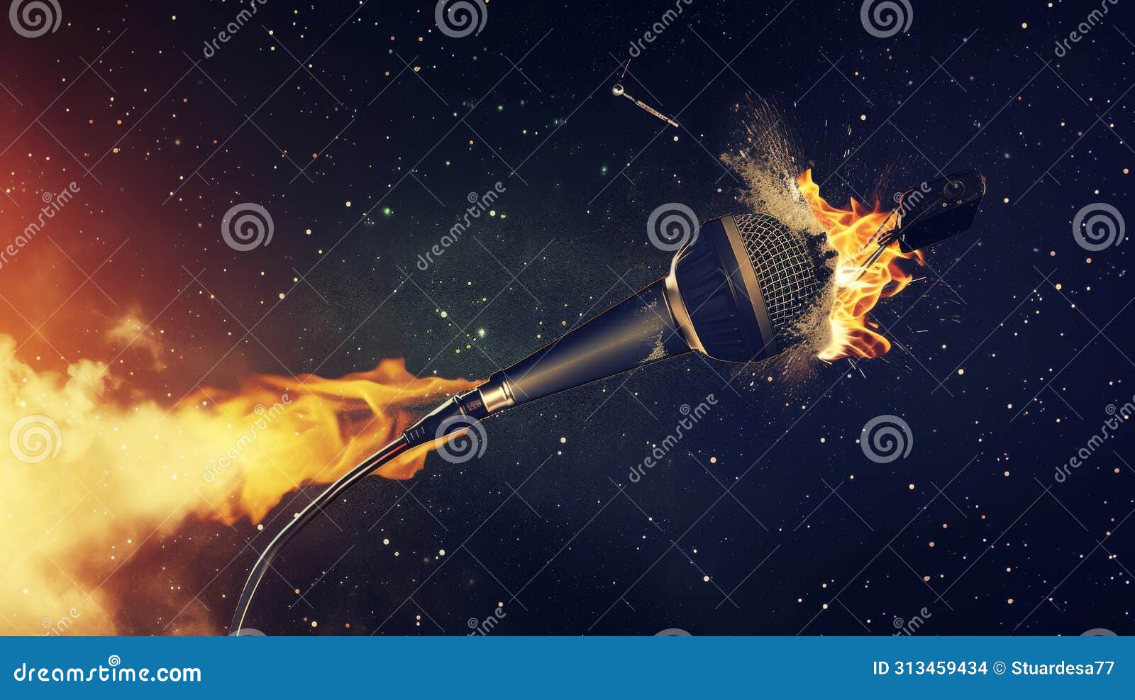 Flaming Microphone in Space Stock Photo - Image of equipment, stars ...