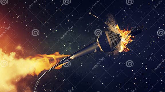 Flaming Microphone in Space Stock Photo - Image of equipment, stars ...