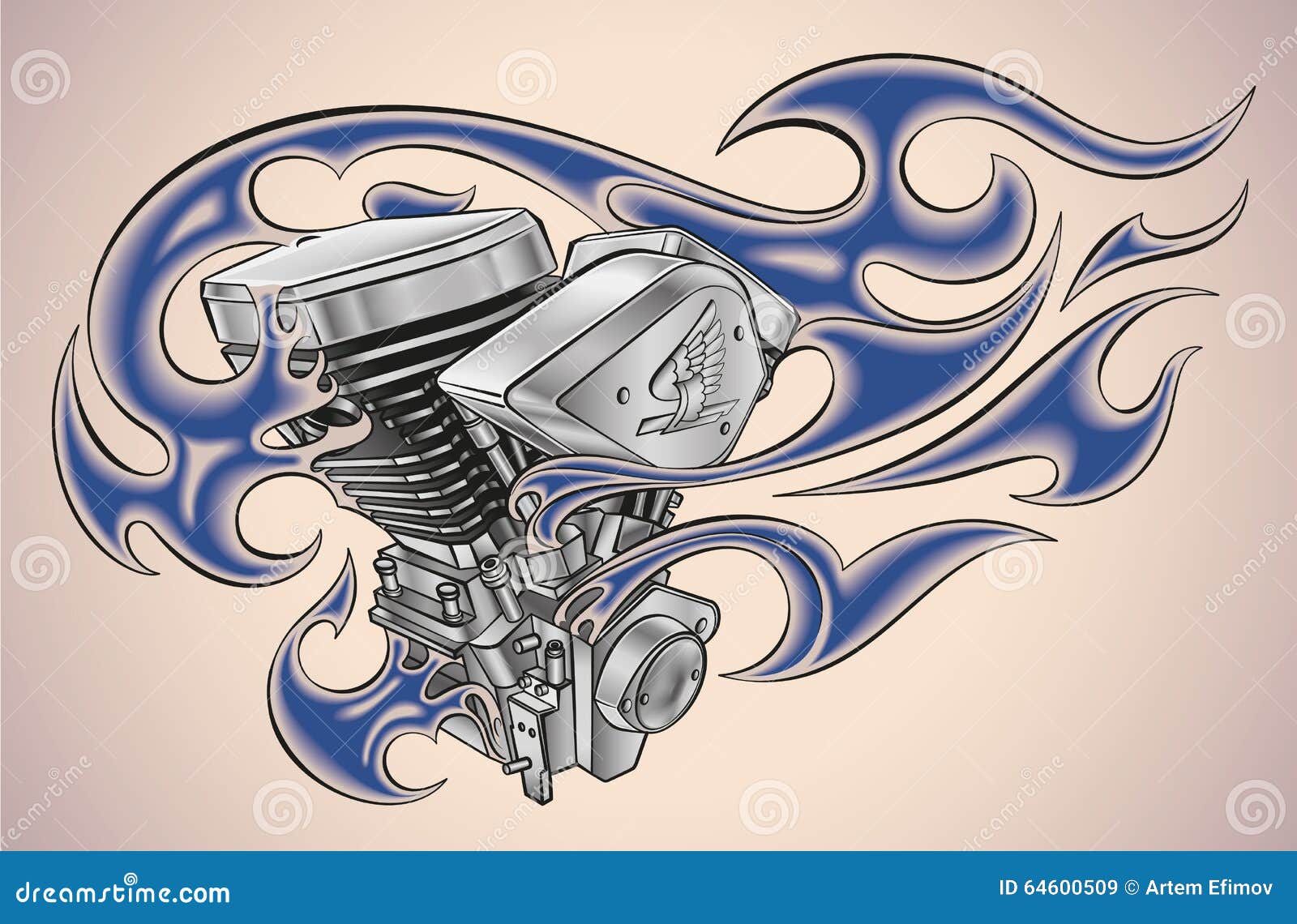 Flaming motor tattoo stock vector. Illustration of tattoo - 64600509