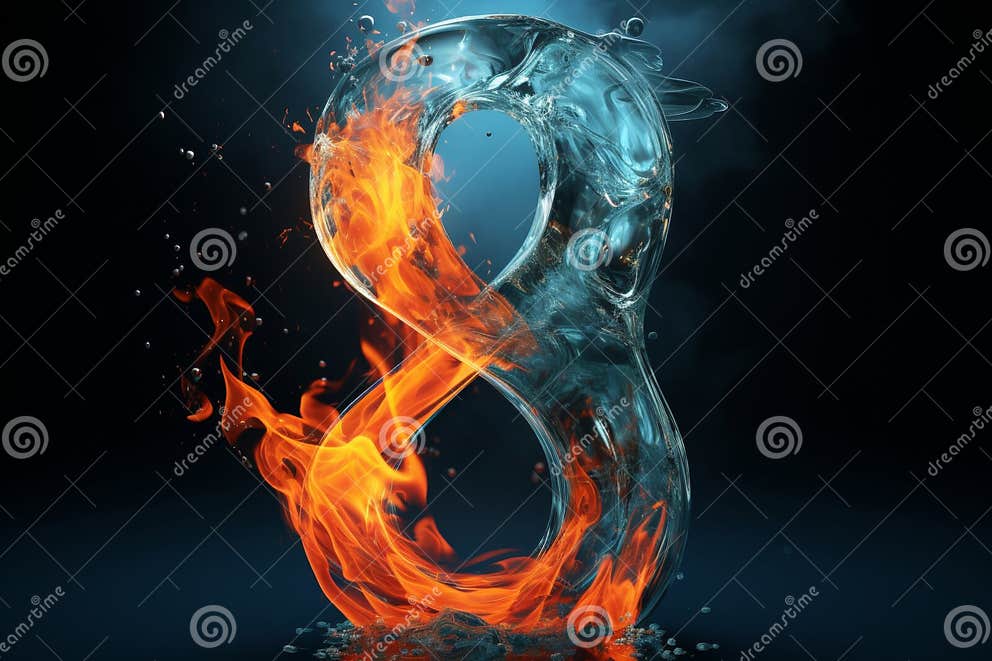 Flaming Number 8 on a Dark Background. 3d Rendering Stock Illustration ...