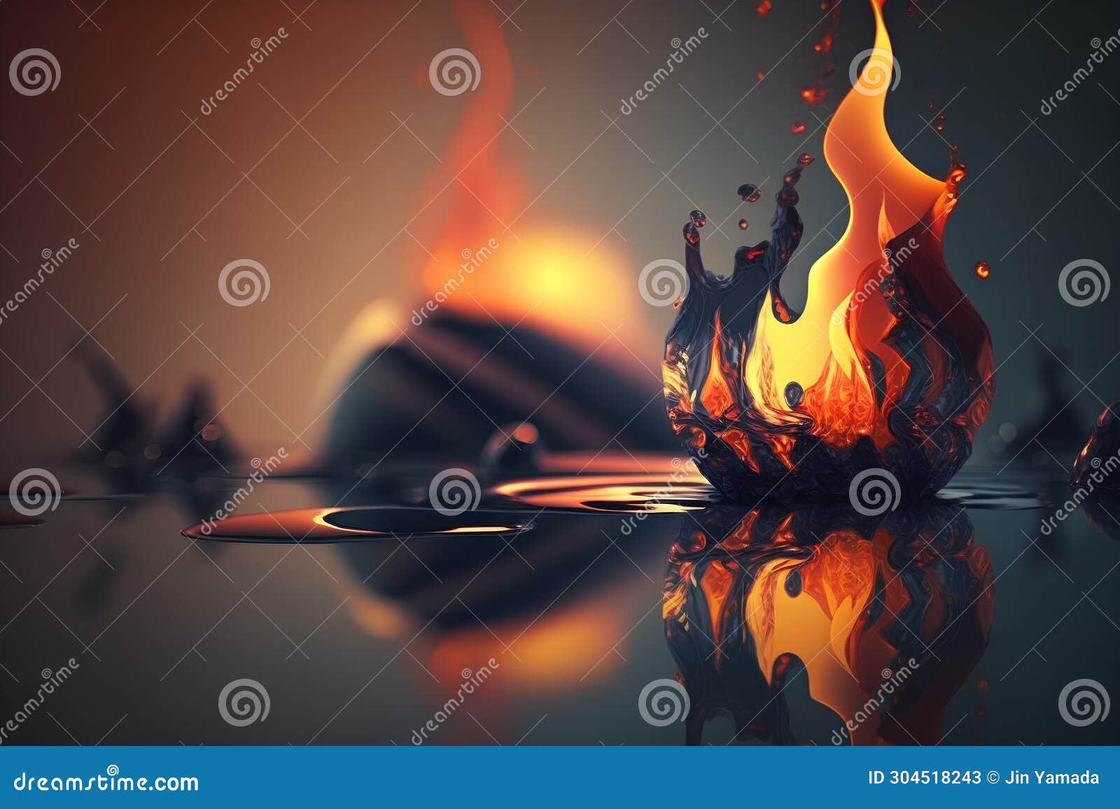 Flaming Oil Lamp on Water Surface. 3d Illustration Stock Illustration ...