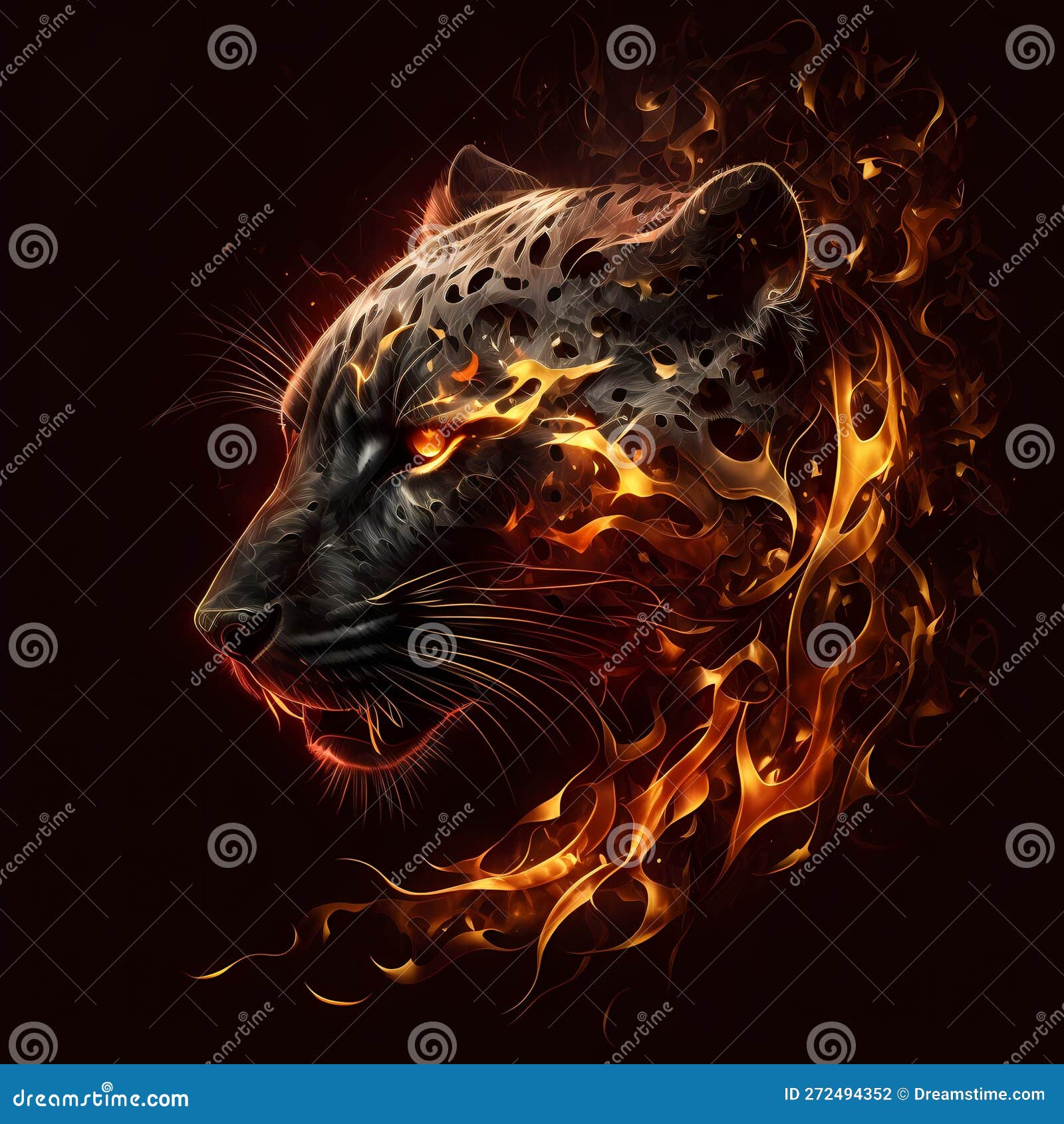 Flaming Panther. Generative AI Stock Illustration - Illustration of ...
