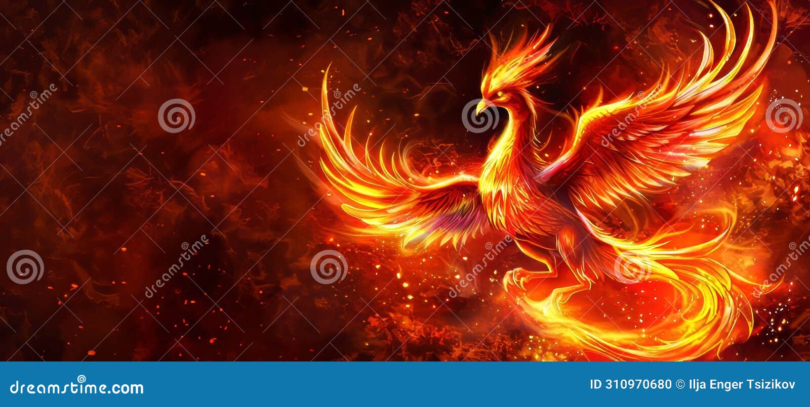 Flaming Phoenix Firebird Mythical Creature Ignites Sparks on Fiery ...