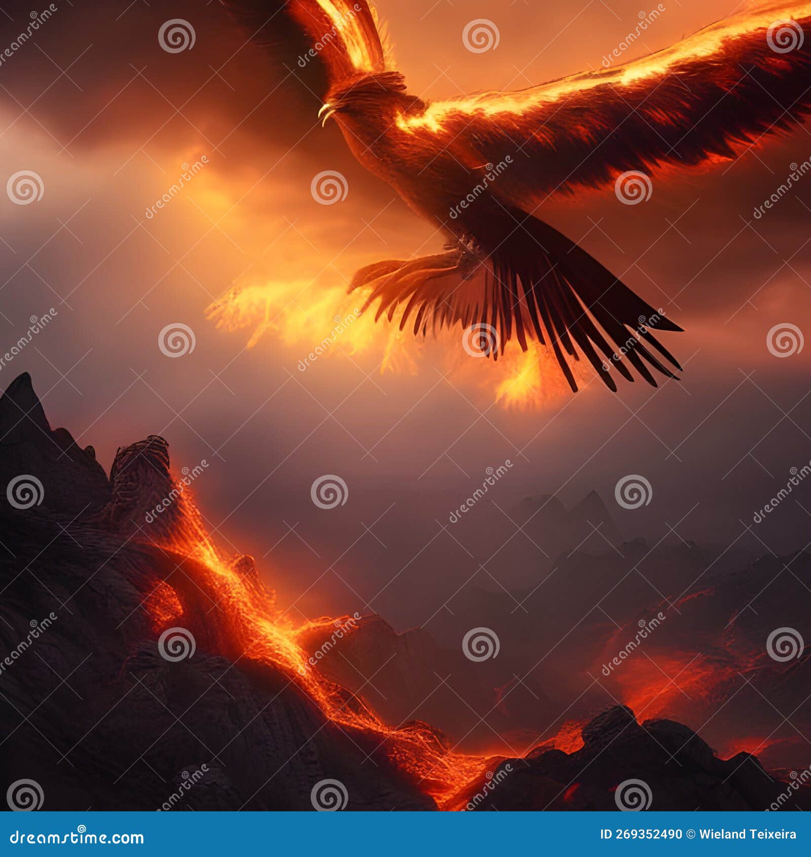 Flaming Phoenix Bird Flying, Bright Mythical Firebird Vector ...