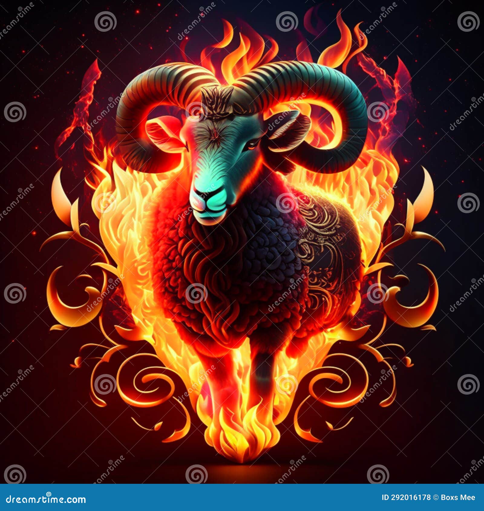 Flaming Ram with Fire Flames. Vector Illustration for Your Design AI ...