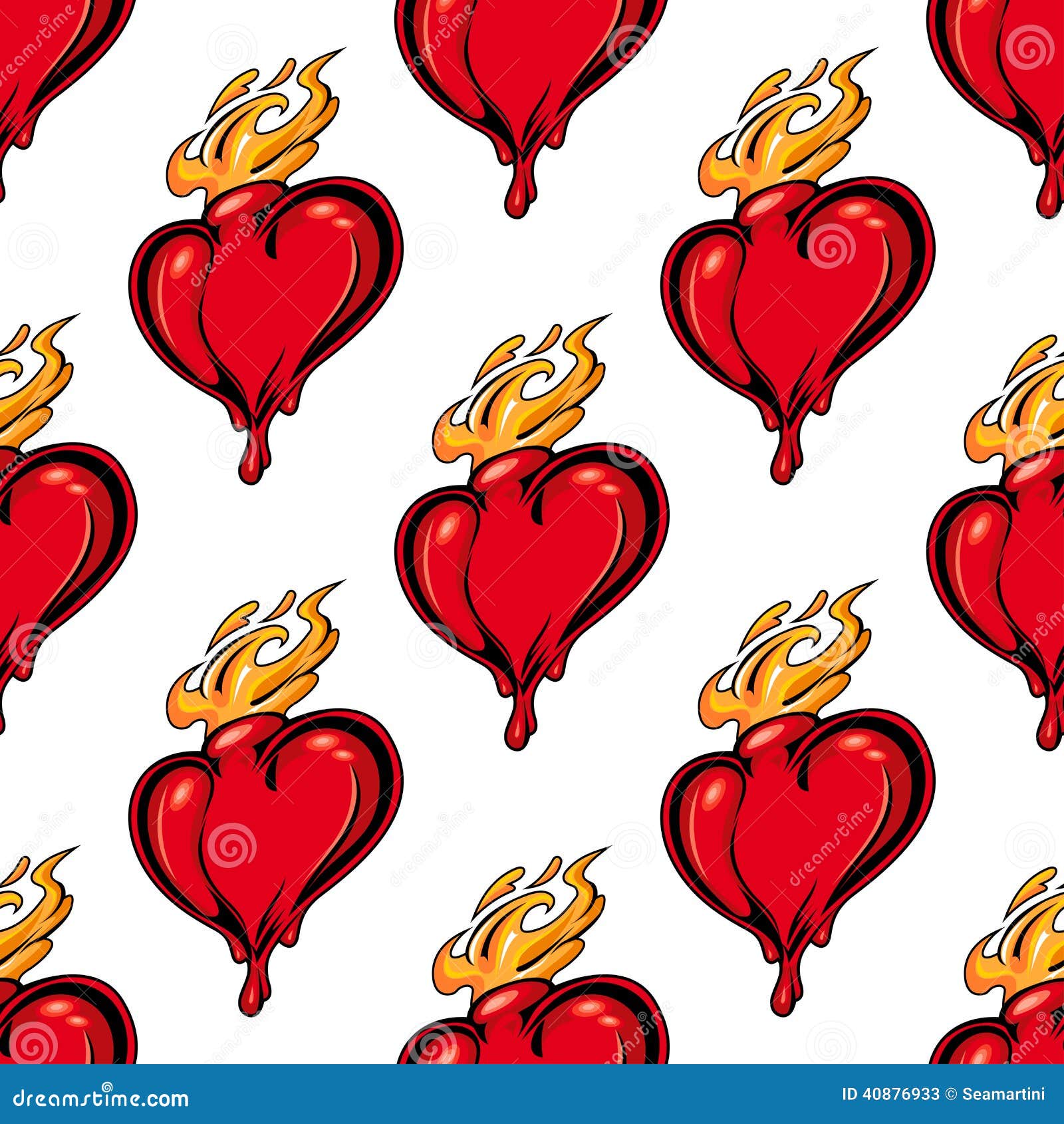 Flaming Red Heart Seamless Pattern Stock Vector - Illustration of fiery ...