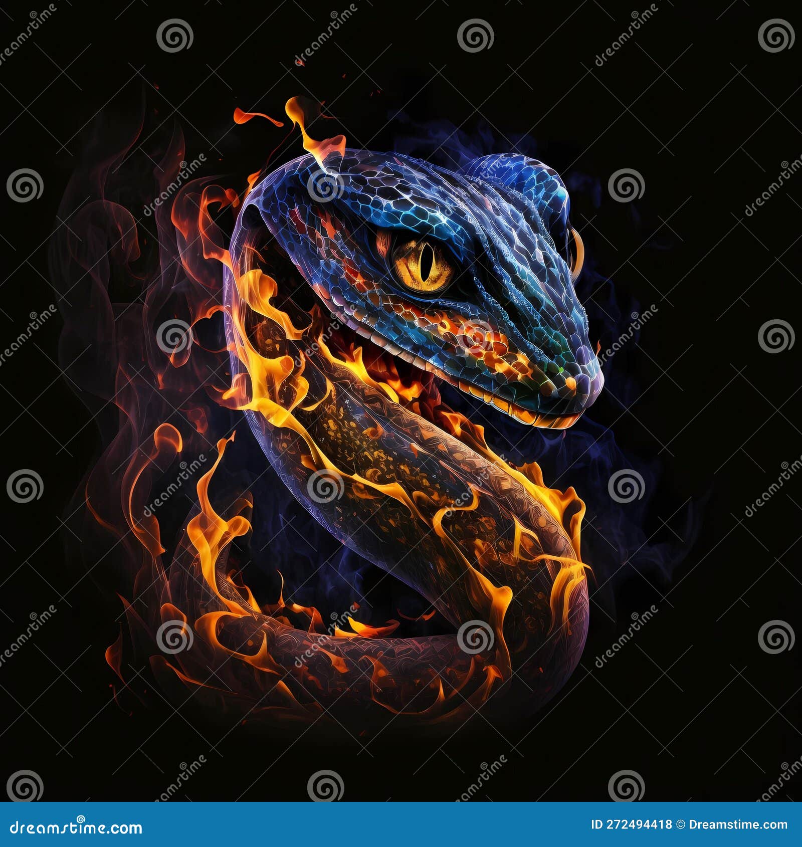 Flaming Snake. Generative AI Stock Illustration - Illustration of ...