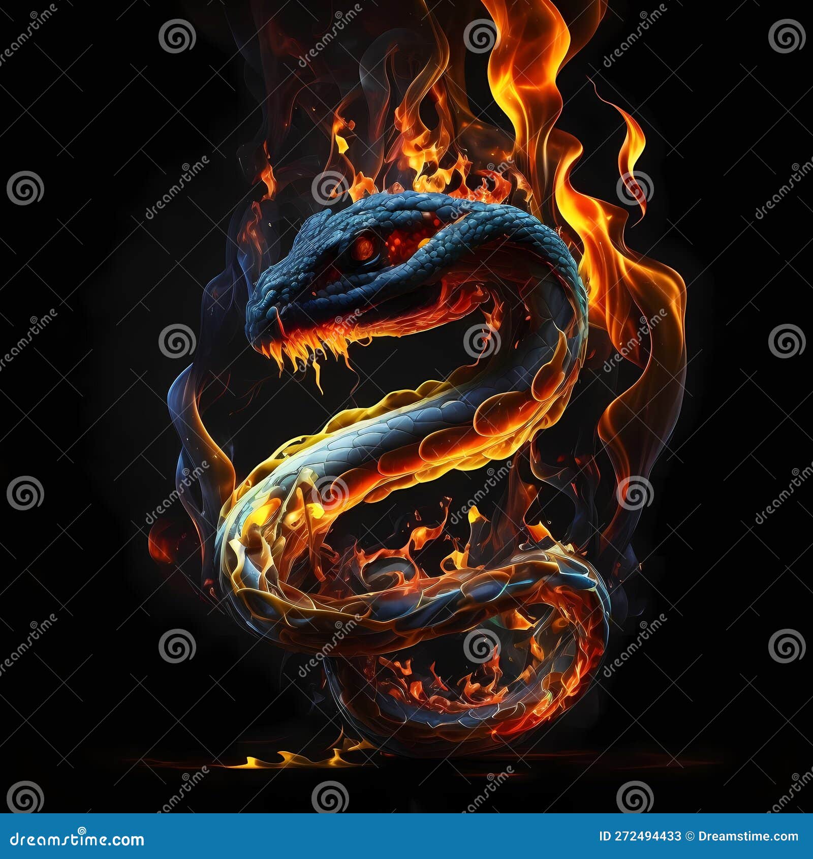 Flaming Snake. Generative AI Stock Illustration - Illustration of snake ...