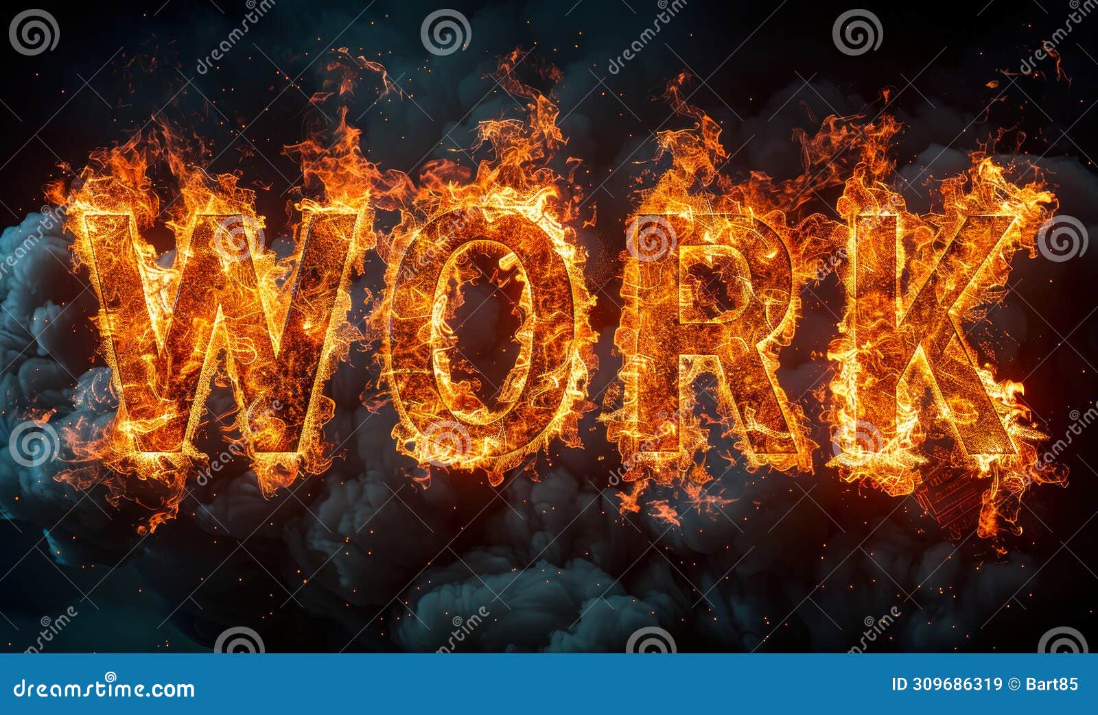 Flaming Text Reading WORK Ablaze In Fiery Orange Flames, Symbolizing ...